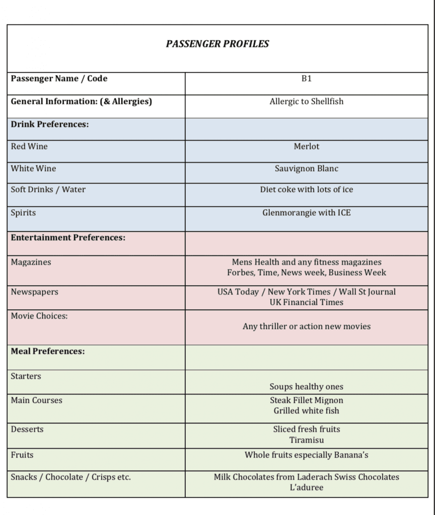 Passenger profile - Corporate & Private Cabin Crew training